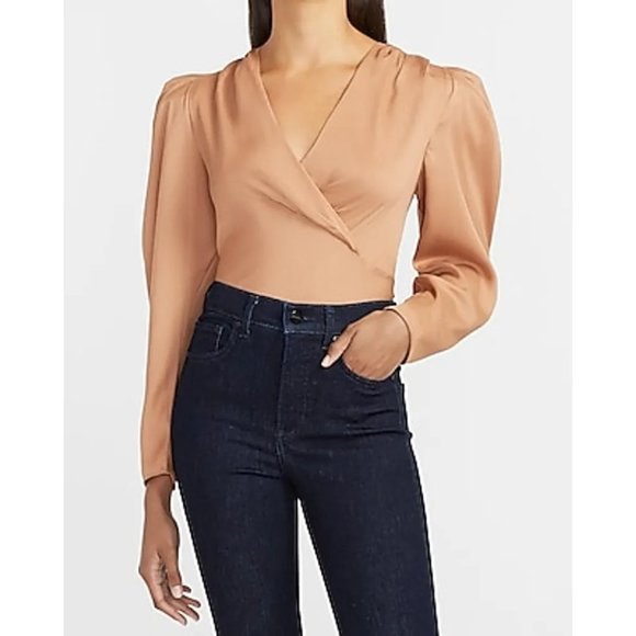 Express | Tops | Express Pleated Puff Sleeve Deep V Top S | Poshmark